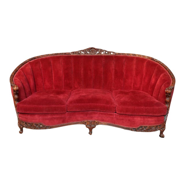 French Rococo Carved Walnut Mahogany Red Velvet Settee Sofa Chairish