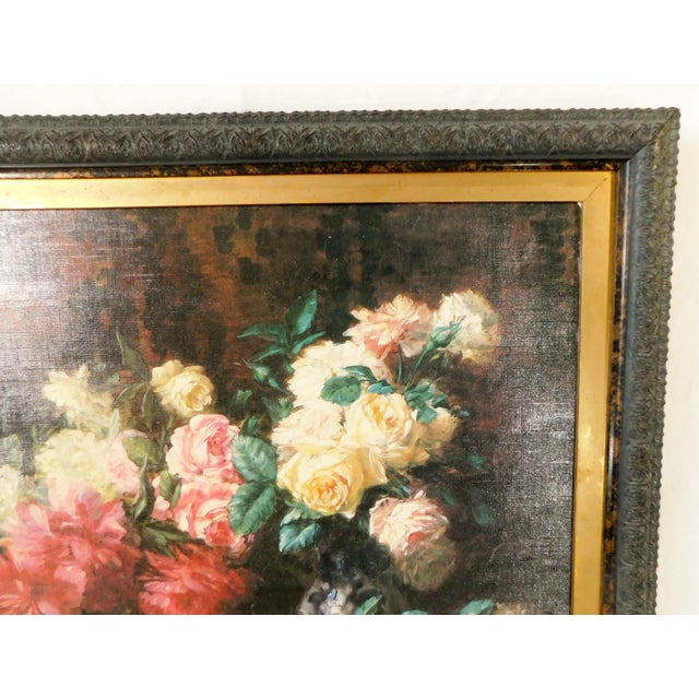 Vintage Floral Roses Print on Board Ornate Carved Wood Frame Wall Decor ...