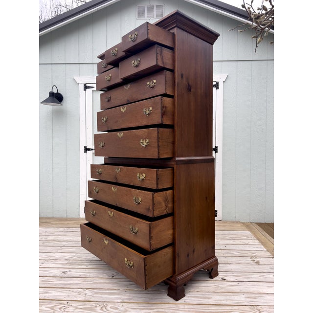 Late 20th Century 12 Drawer Tall Chest on Chest New England Style Pine ...