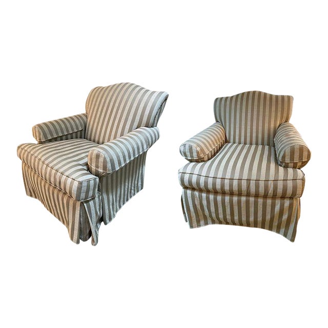 Contemporary Striped Club Chairs - a Pair | Chairish