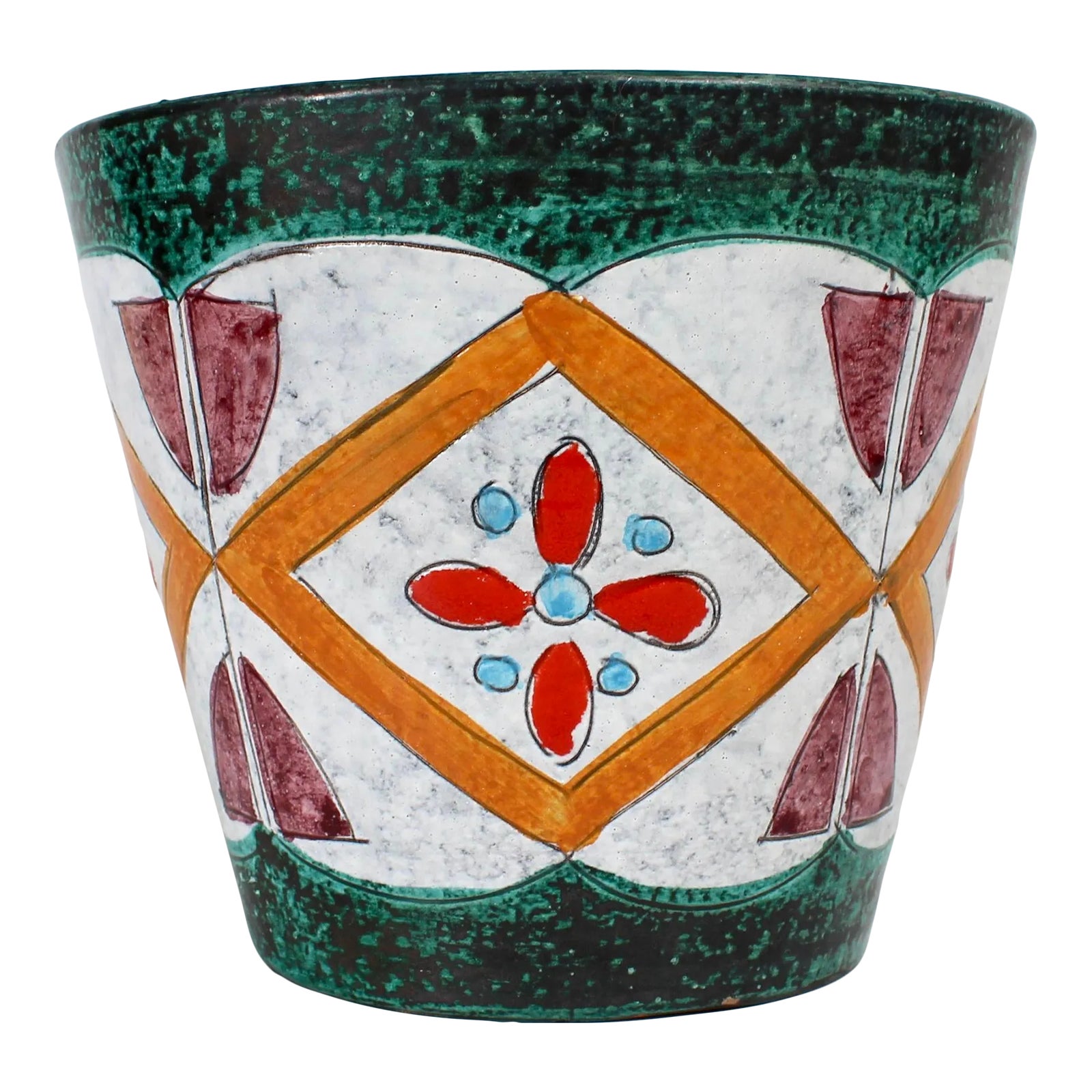 Mid Century Italian Hand Painted Ceramic Cachepot Planter | Chairish