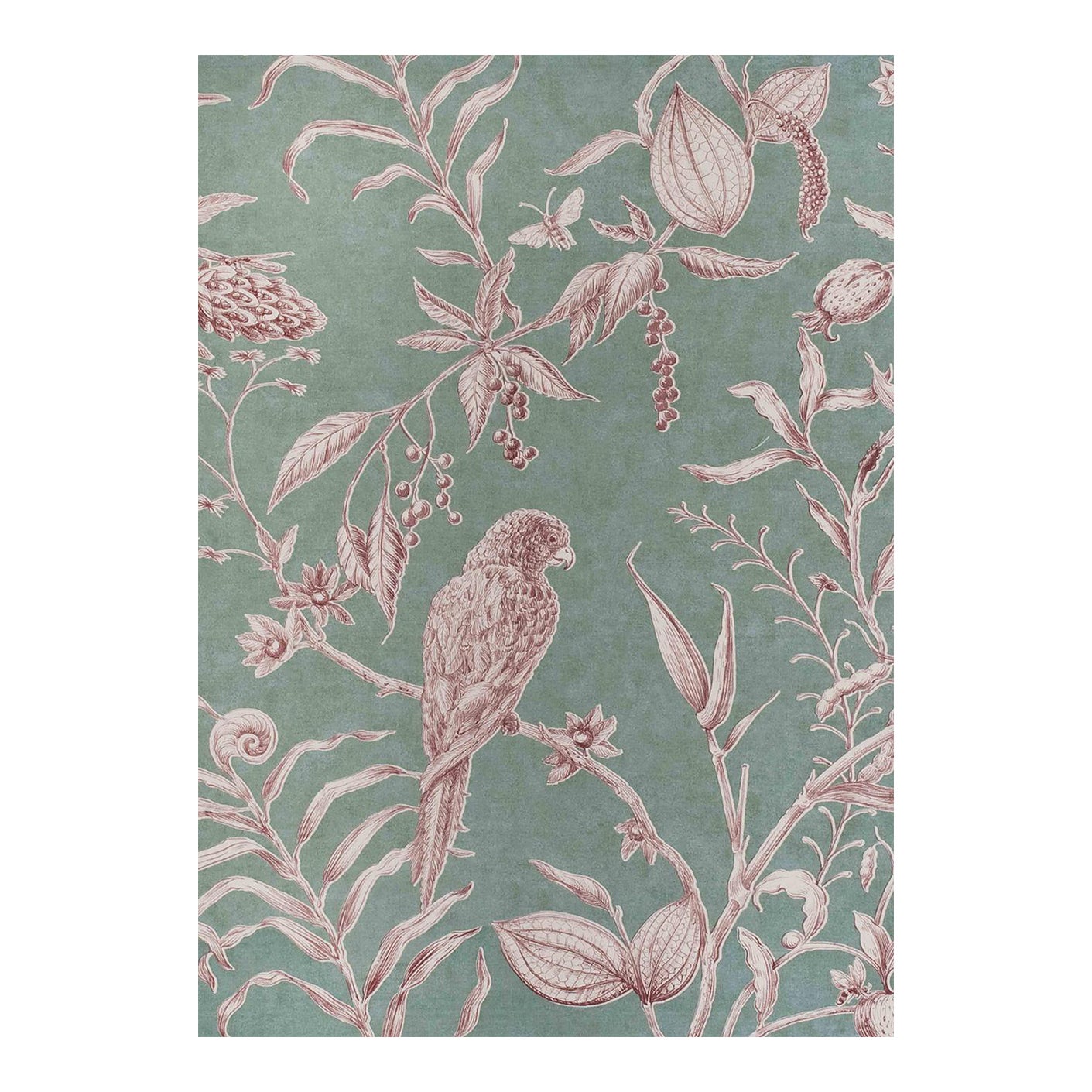 Squawk Chocolate Mint Fabric Sample | Chairish