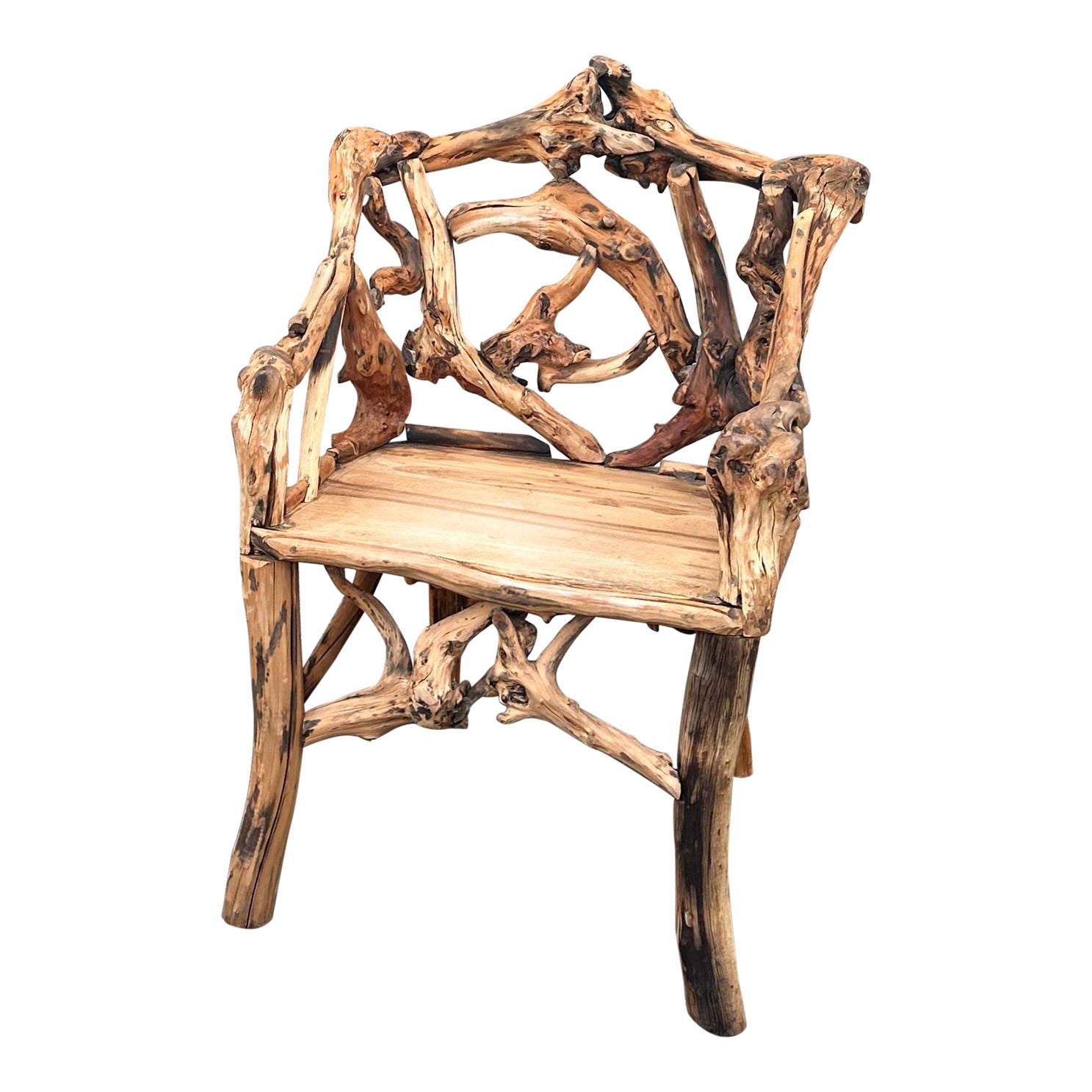 Mid 20th Century Vintage Handmade Wooden Root Chair | Chairish