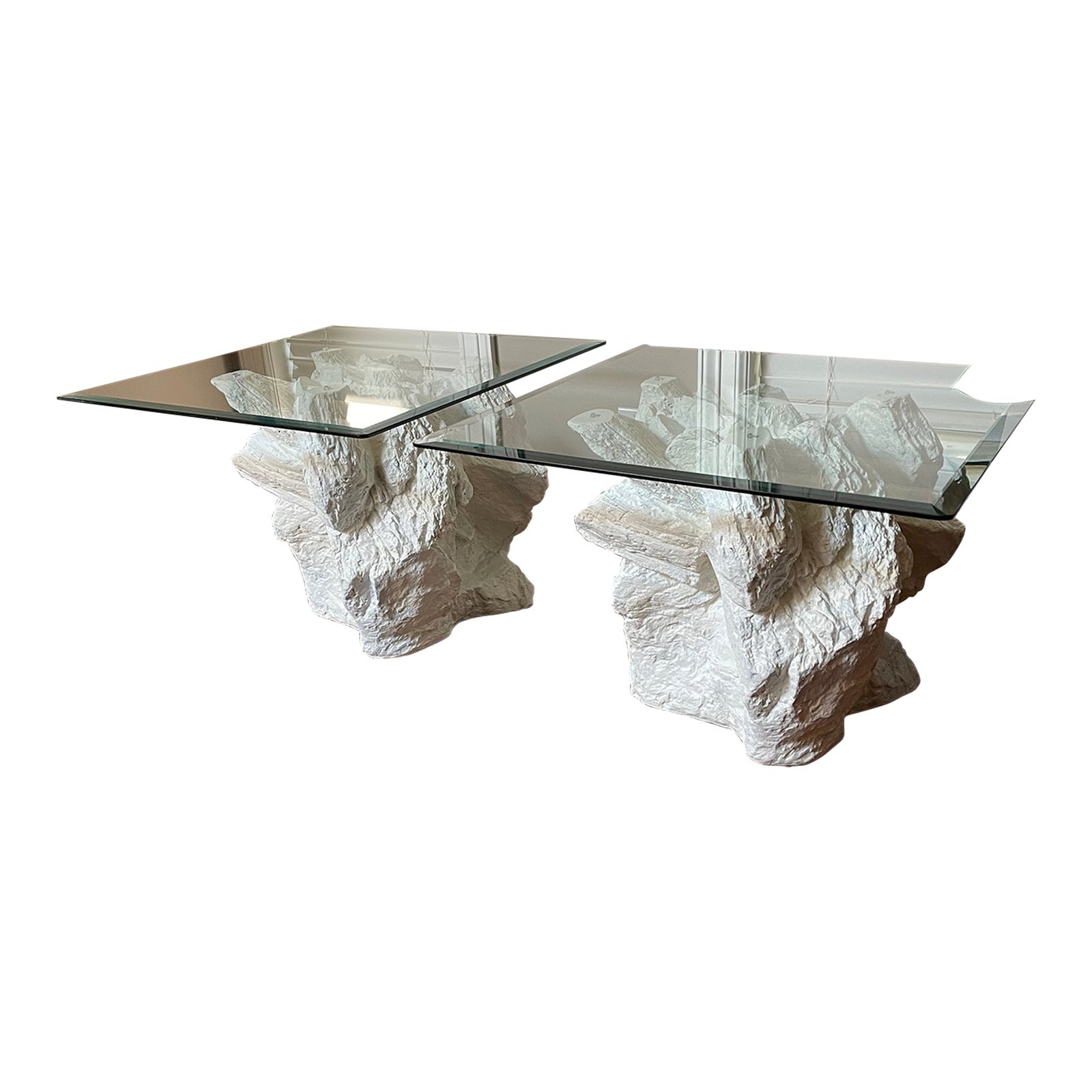 1980s Contemporary Sirmos Plaster Faux Rock Side Tables With Beveled ...