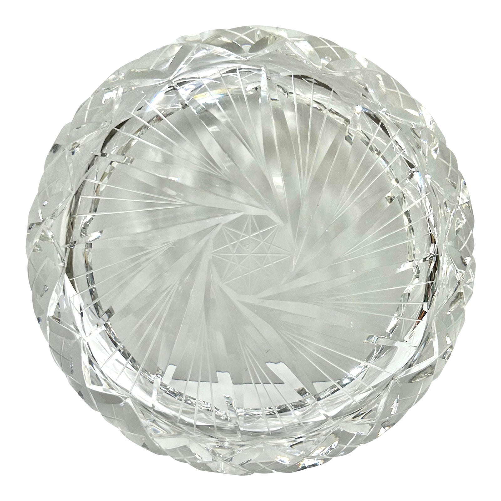 Vintage Heavy Weight Cut Crystal Etched Ashtray With Star Motif | Chairish