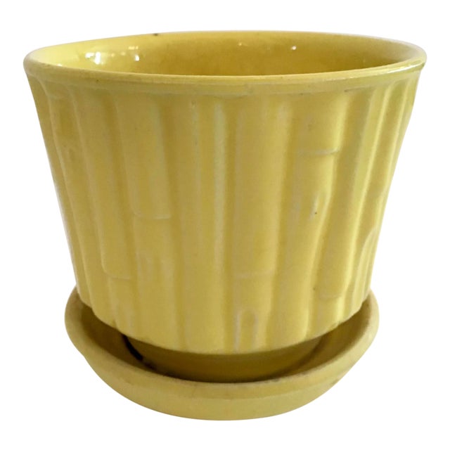 Small Faux Bamboo Yellow Glaze Ceramic Cachepot | Chairish