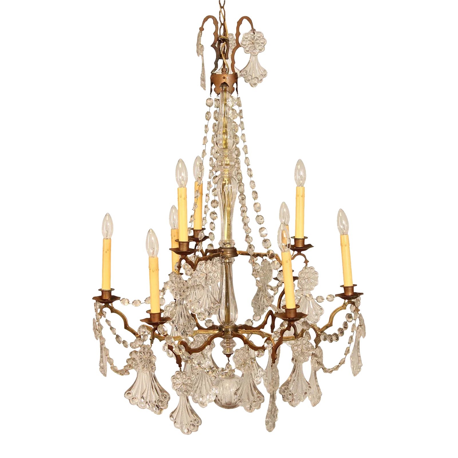 Antique French Style Nine Bulb Crystal Chandelier | Chairish