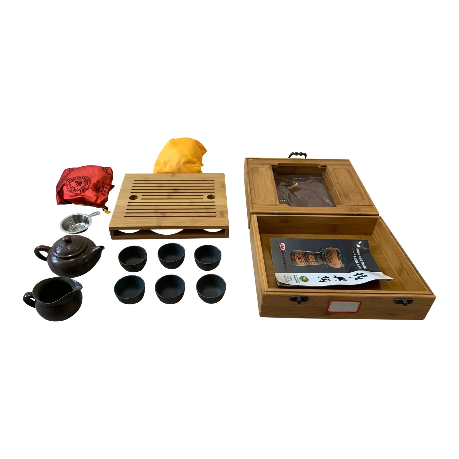 Late 20th Century Chinese Bamboo Tea Set Box- 13 Pieces | Chairish