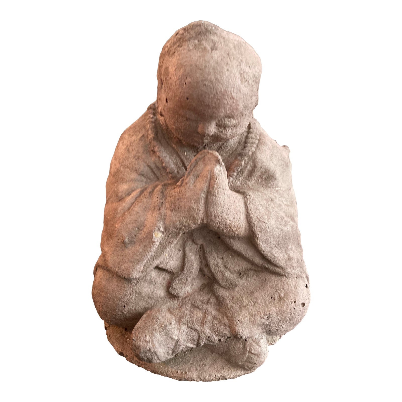 Late 20th Century Stonewashed Statue of a Praying Shaolin Buddhist Monk ...