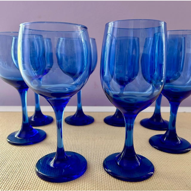 Late 20th Century Libbey Cobalt Blue Stemmed Glasses - Set of 8 | Chairish
