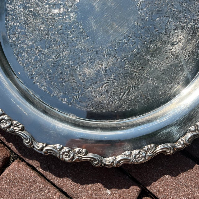 Vintage Oneida Silver Plated Round Serving Tray | Chairish