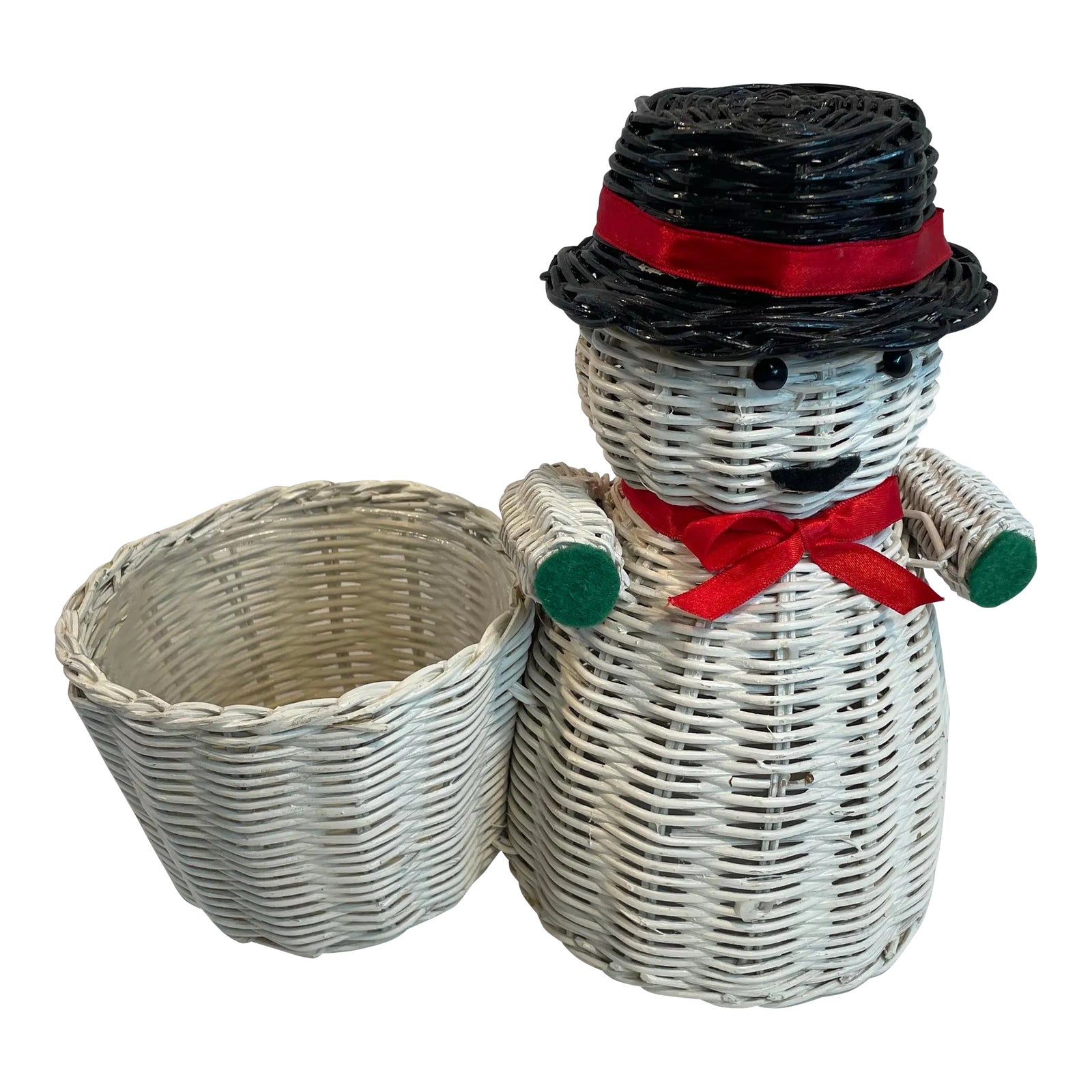 Vintage Wicker Snowman Planter Basket | Chairish