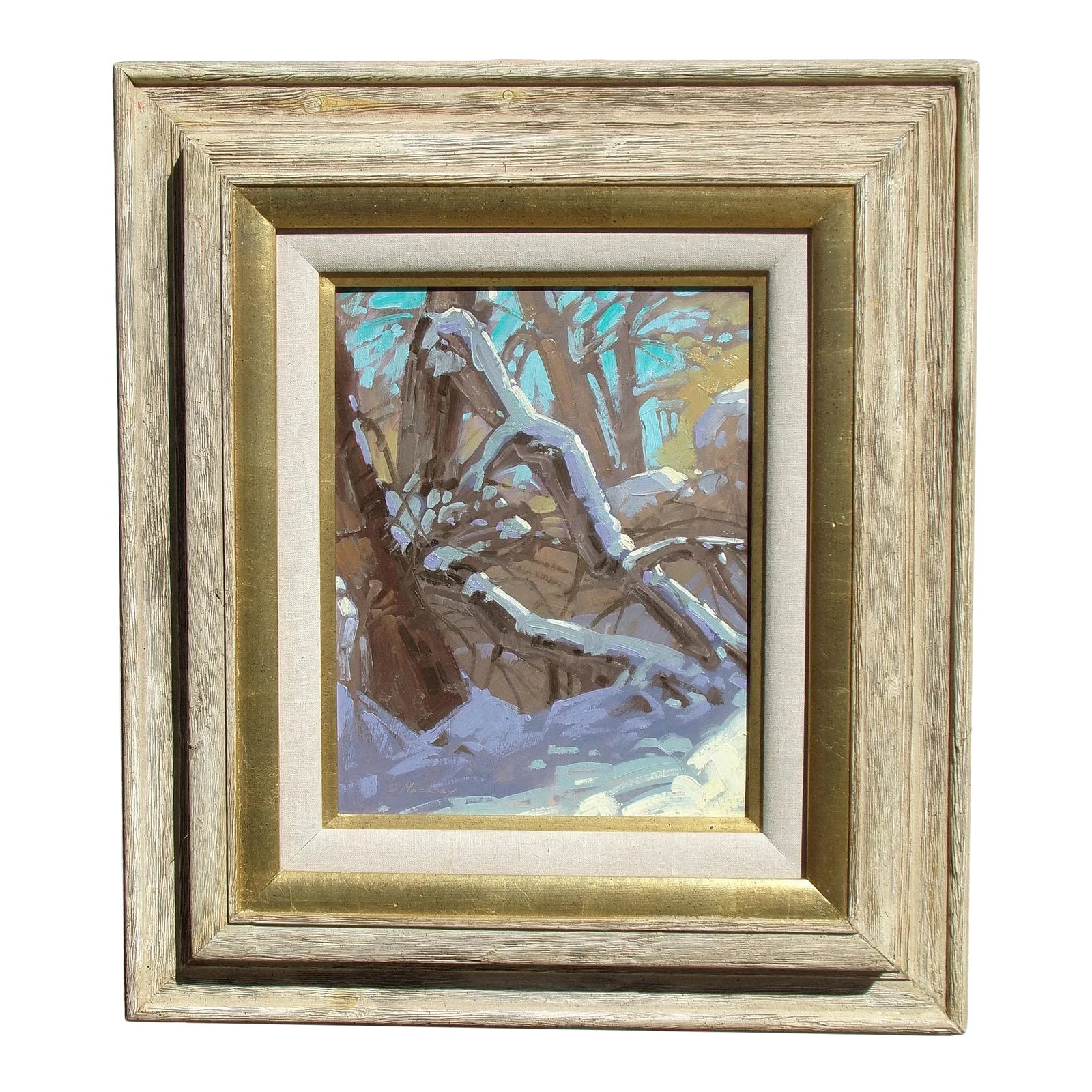 1990s "Winter Deadfall" Snowy Landscape Oil Painting by Kim Mackey ...
