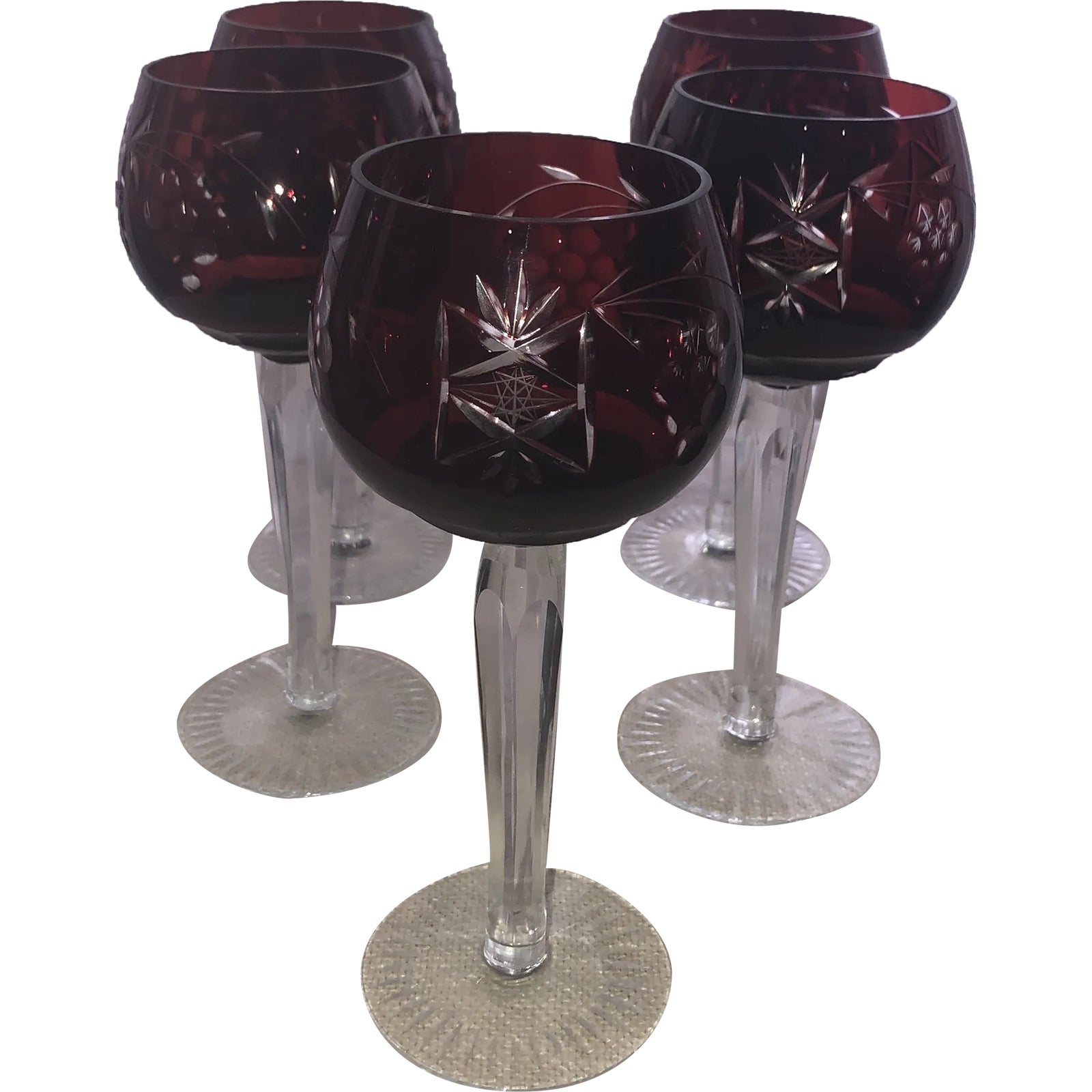 Vintage Ruby Red Tall Hock Wine Glasses Crafted in Germany- Set of 5 ...