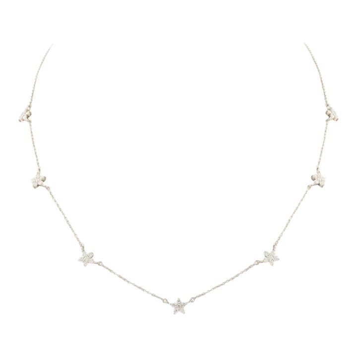 14k Solid White Gold Star Diamond Chain Necklace | Chairish