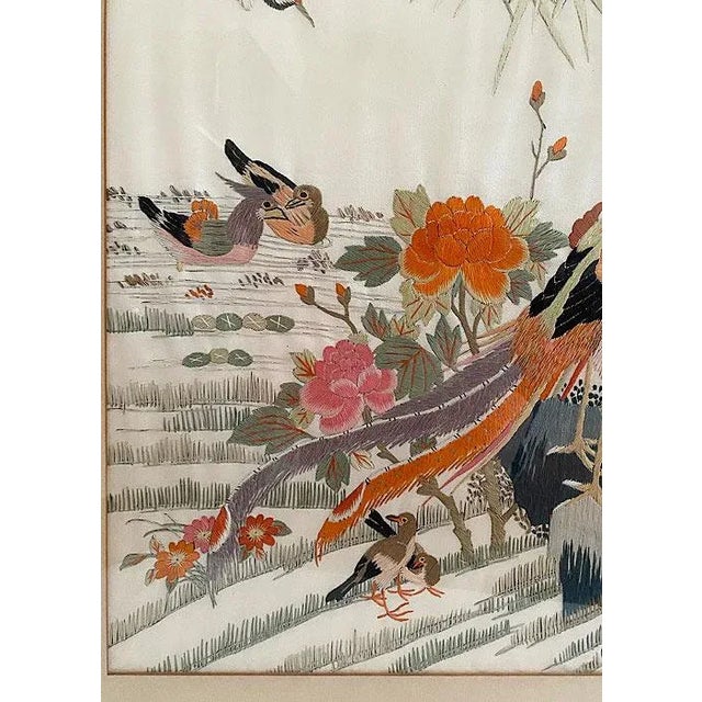 Vintage Silk Embroidered Wall Hangings With Exotic Bird and Flora Motif ...
