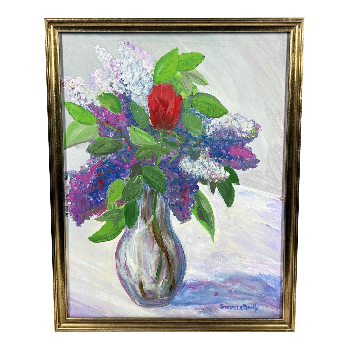 1990s Signed Steve LeBailly Original Textured Oil on Board – "Floral ...