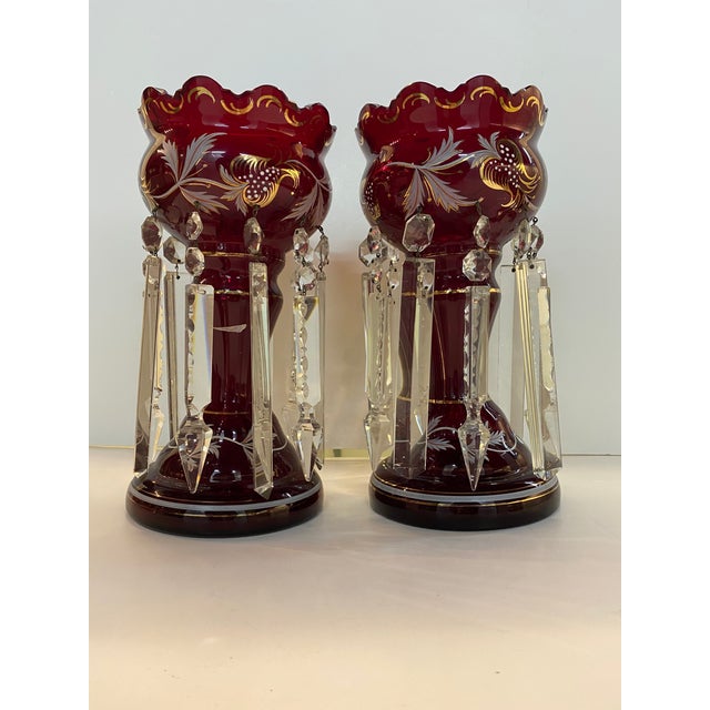 Edit Early 20th Century Pair of Bohemian Crystal Cut Cranberry Glass ...