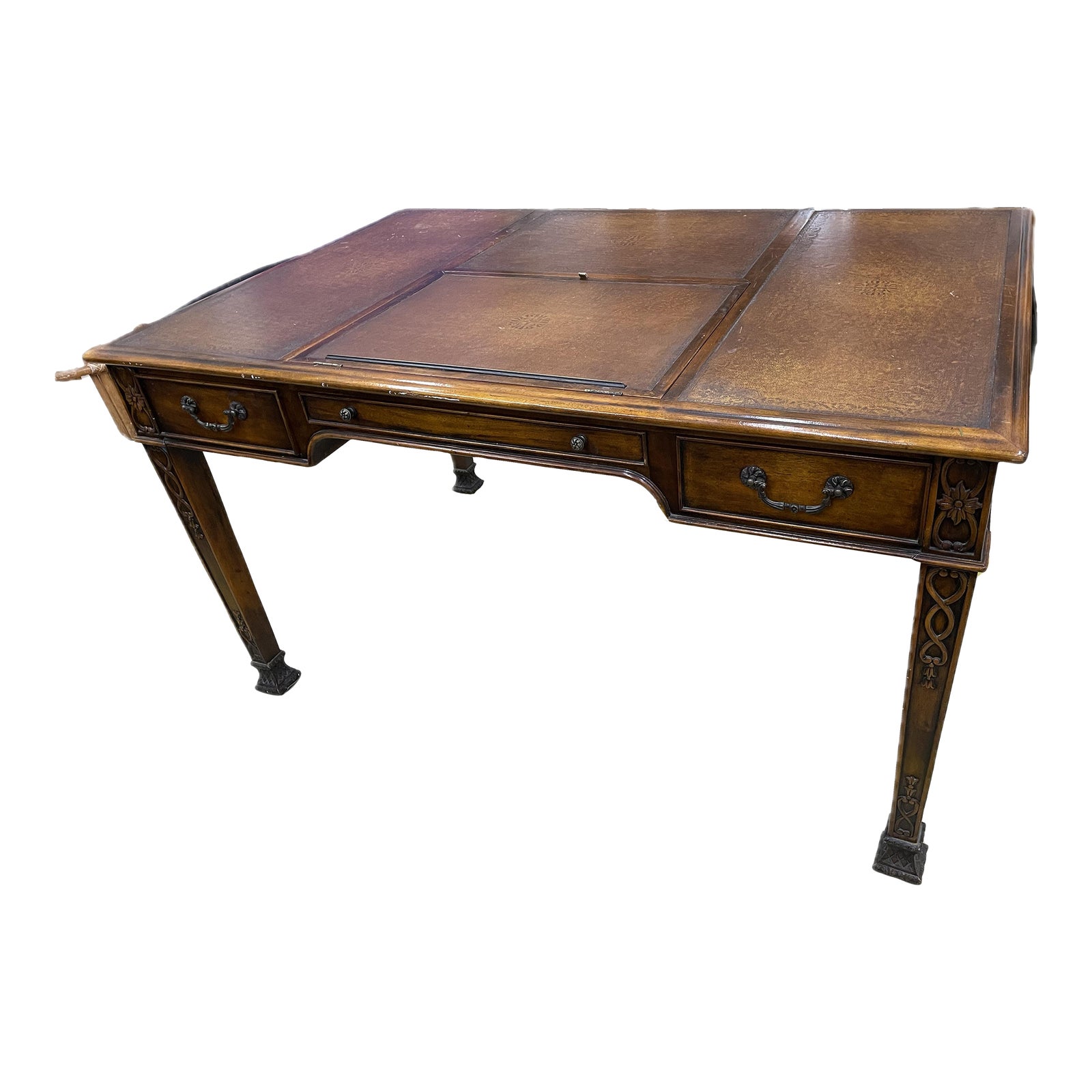 Theodore Alexander Leather Top Partner Desk | Chairish