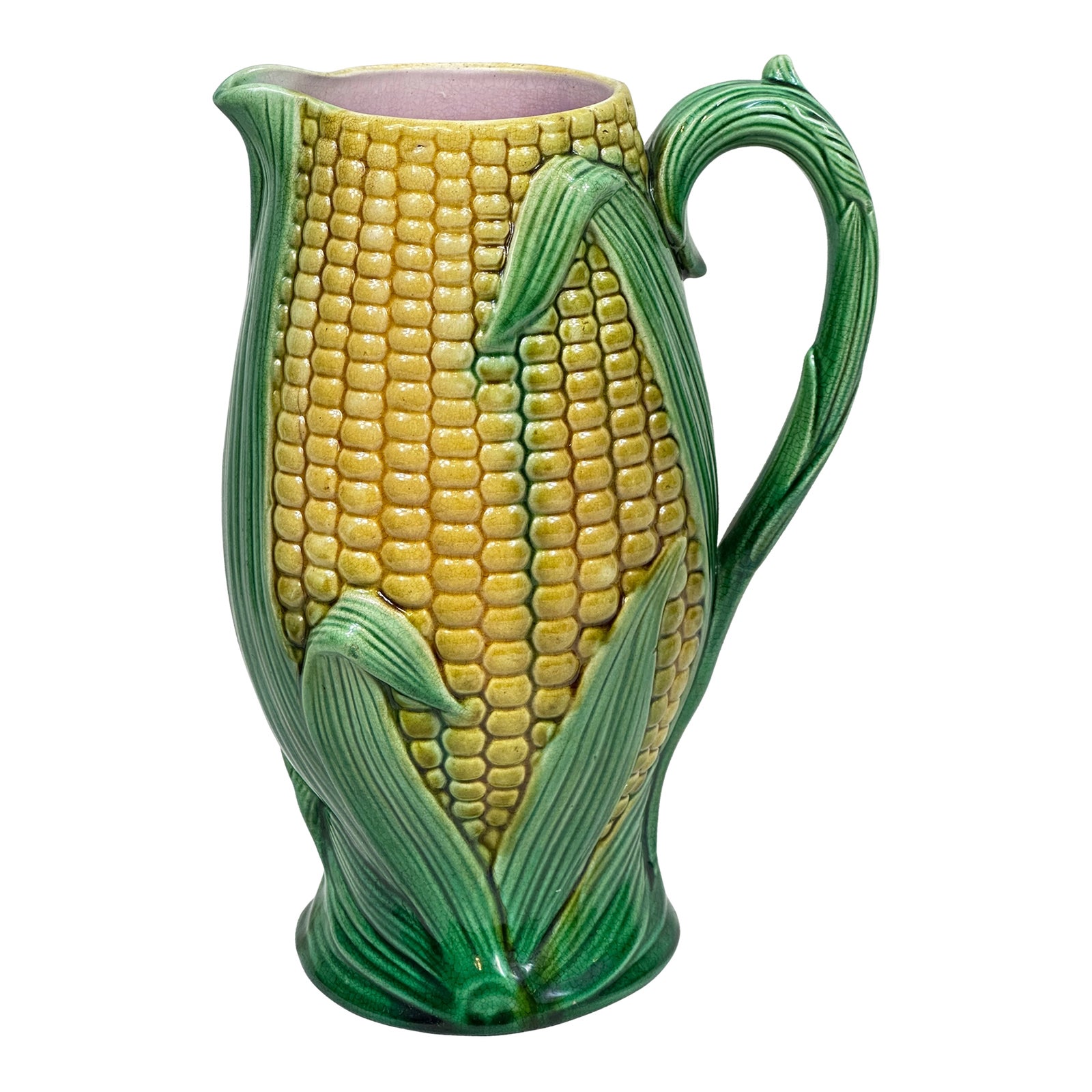 Vintage English Majolica Corn Pitcher | Chairish