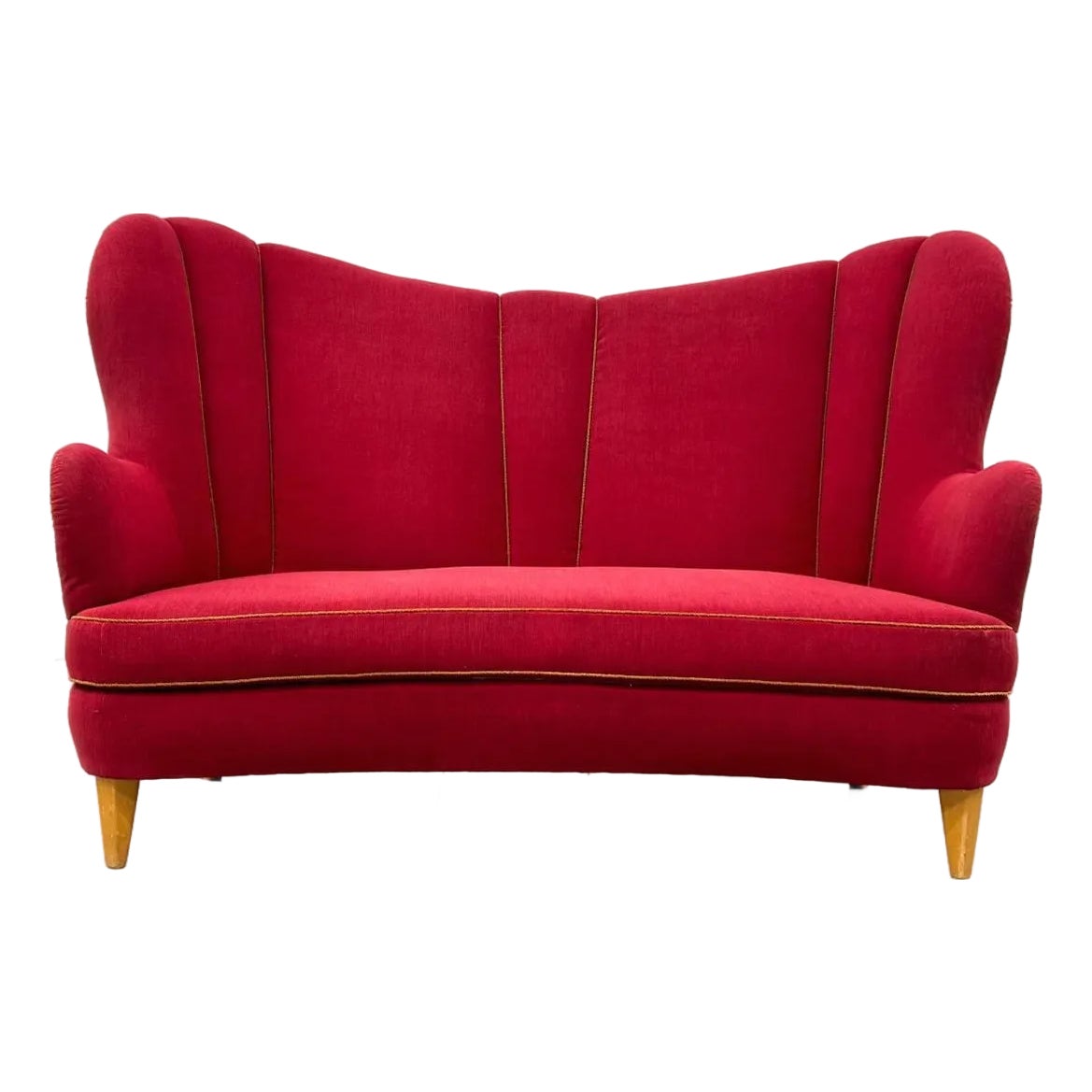 1940s Vintage Red Sofa Art Deco Style Swedish Couch | Chairish