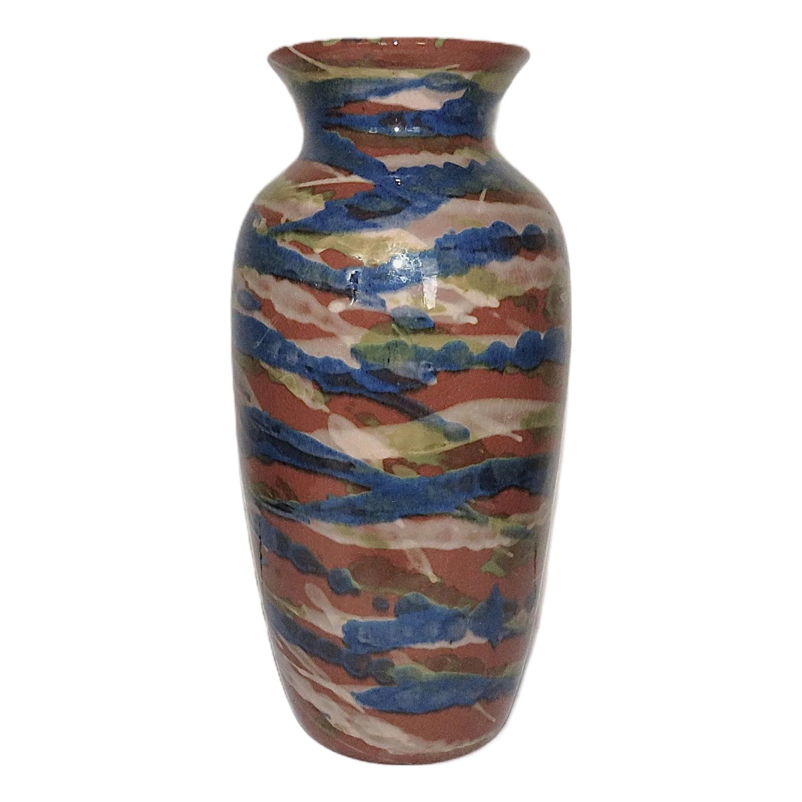 1920s Peters & Reed Vase Marbleized Drip Glaze Redware Pottery 12 ...