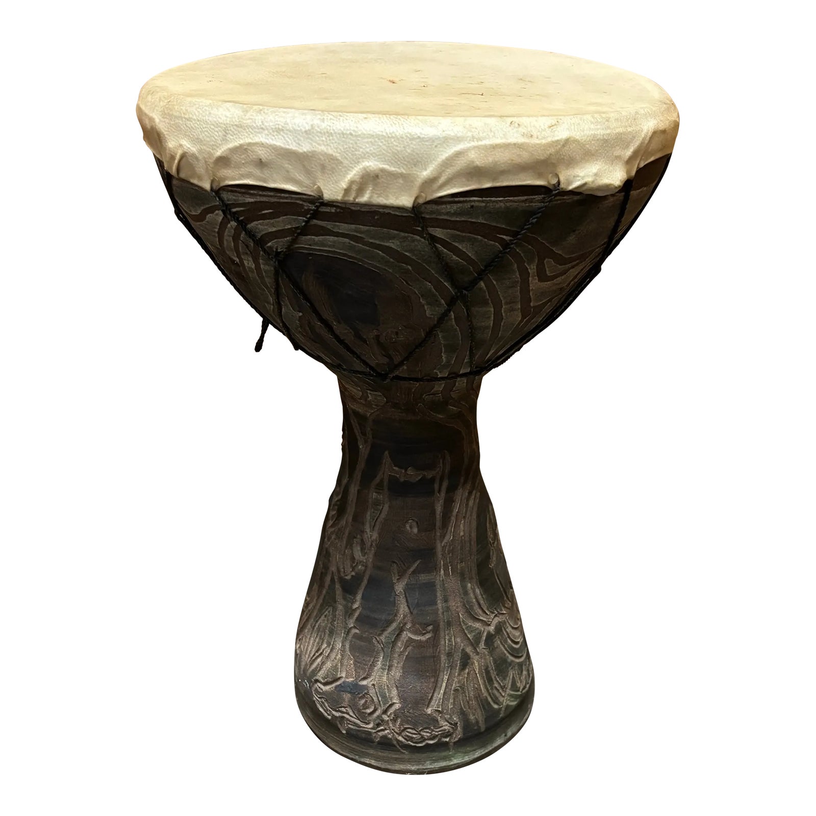 Authentic African Ceramic & Leather Djembe Drum | Chairish