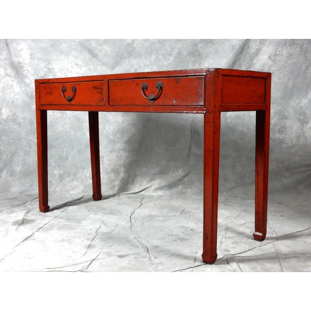 Antique Tibetan Red Lacquer 2 Drawer Console Desk Table | Chairish