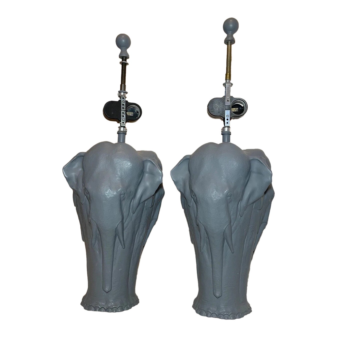 Pair of Vintage Figural Elephant Heavy Gray Painted Metal Electric ...