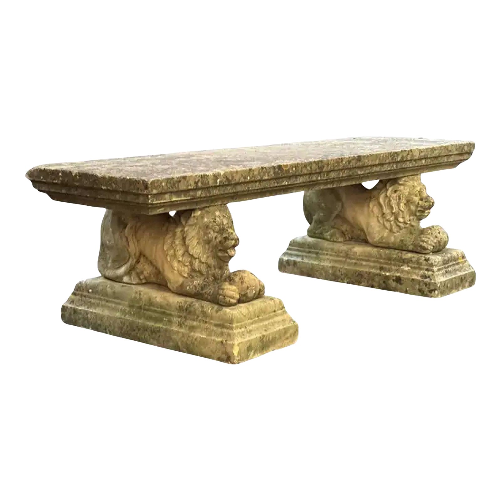 Large English Garden Stone Rectangular Seating Bench on Lion Bases ...