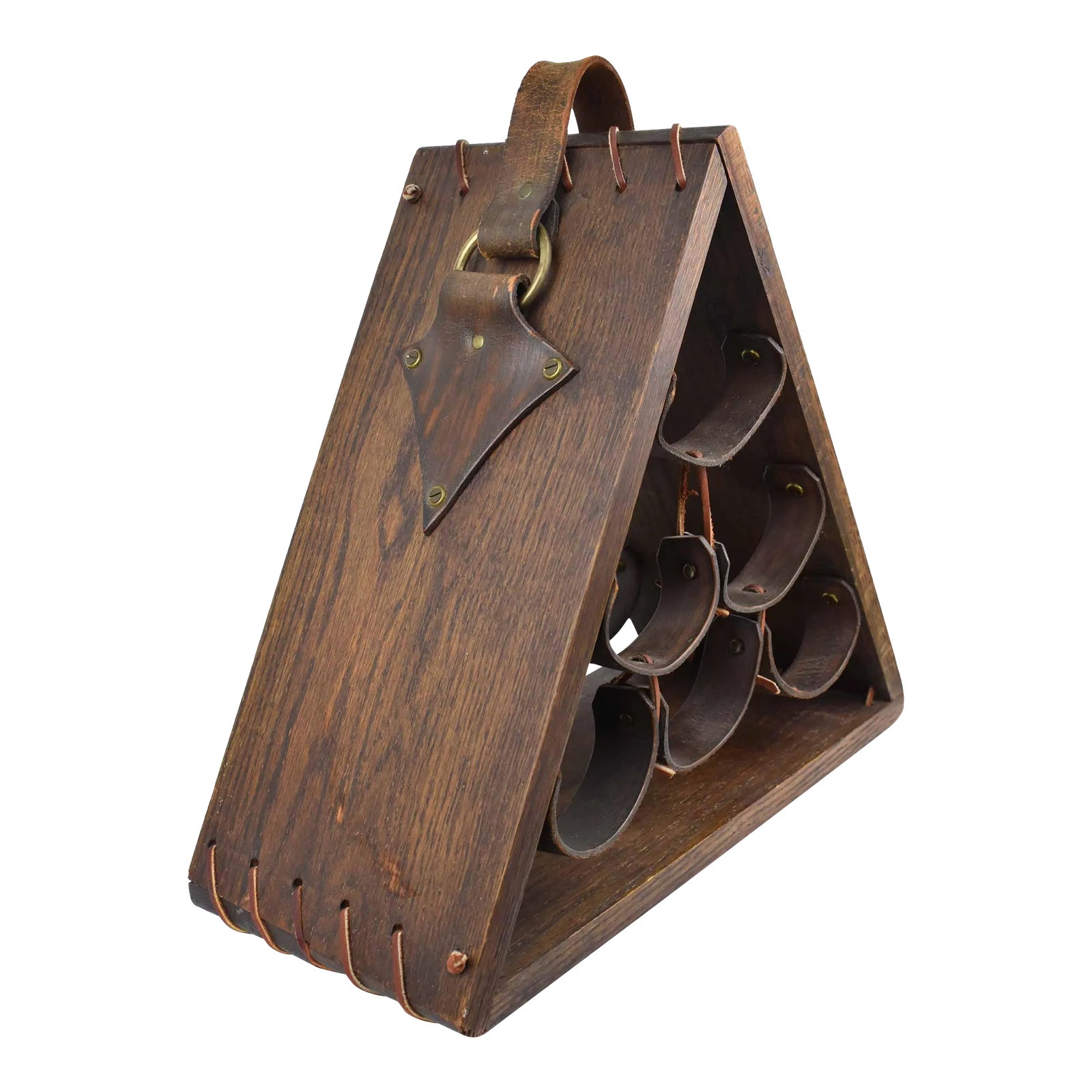 Mid 20th Century Handmade Wooden Triangle With Genuine Leather Straps ...