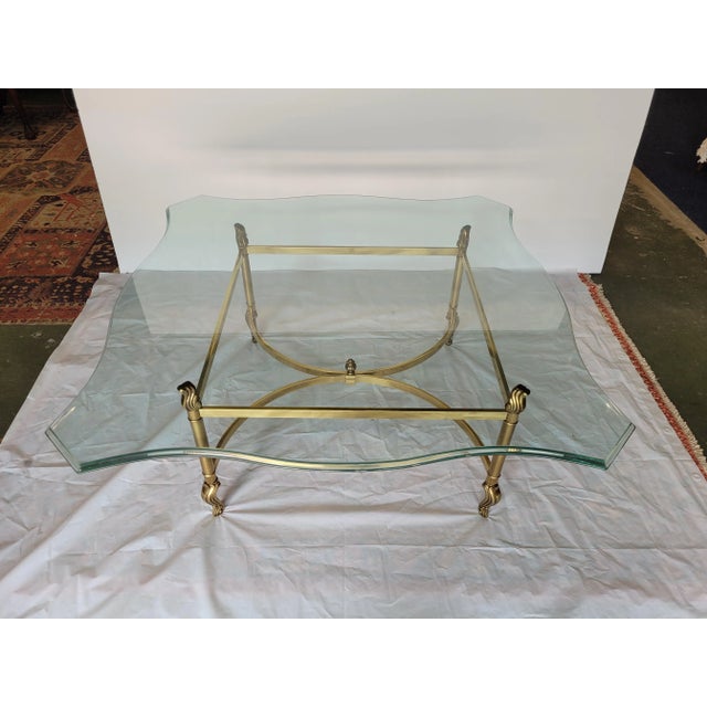 1990s Polished Brass Glass Top Coffe Table | Chairish