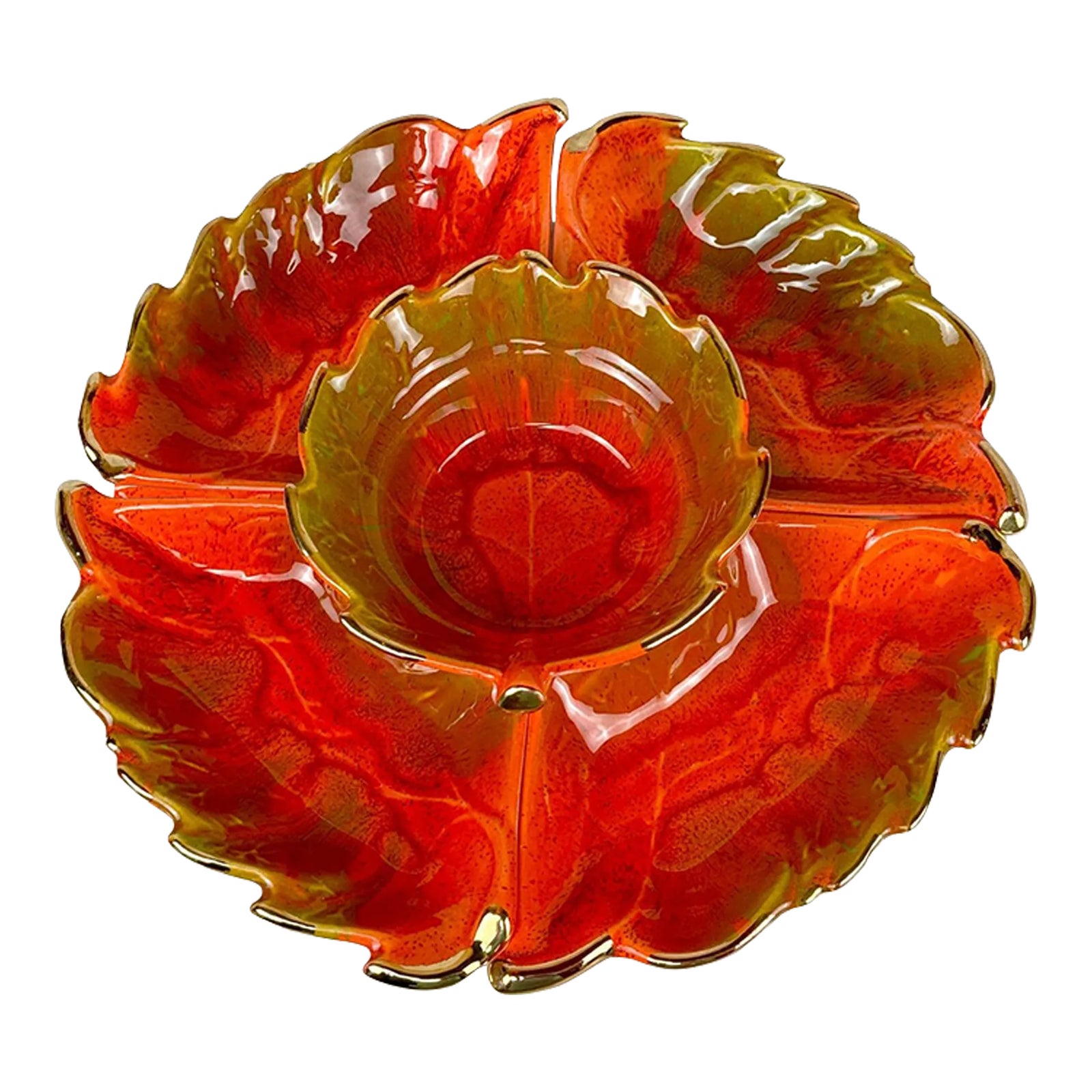 Mid-Century California Pottery Fall Foliage Orange Chip & Dip Serving ...
