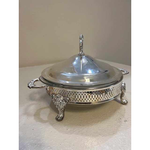 Mid-Century Three Footed Silver Plated Covered Chafing Dish Casserole ...