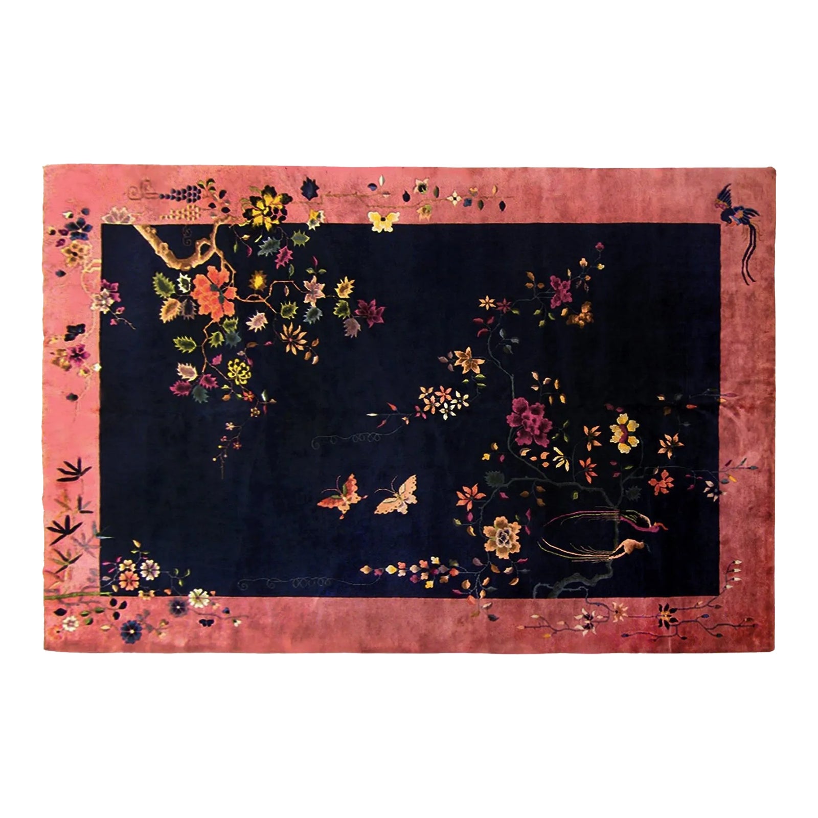 Antique Chinese Oriental Rug, in Room Size, W Open Field and Flowers ...