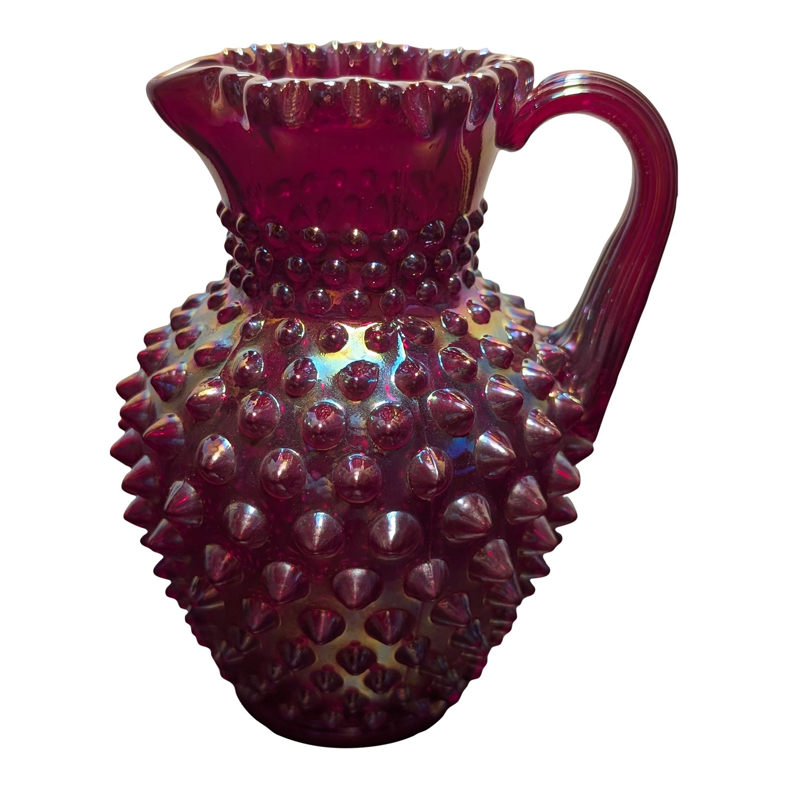 Mid 20th Century Fenton Carnival Glass Hobnail Syrup Pitcher | Chairish