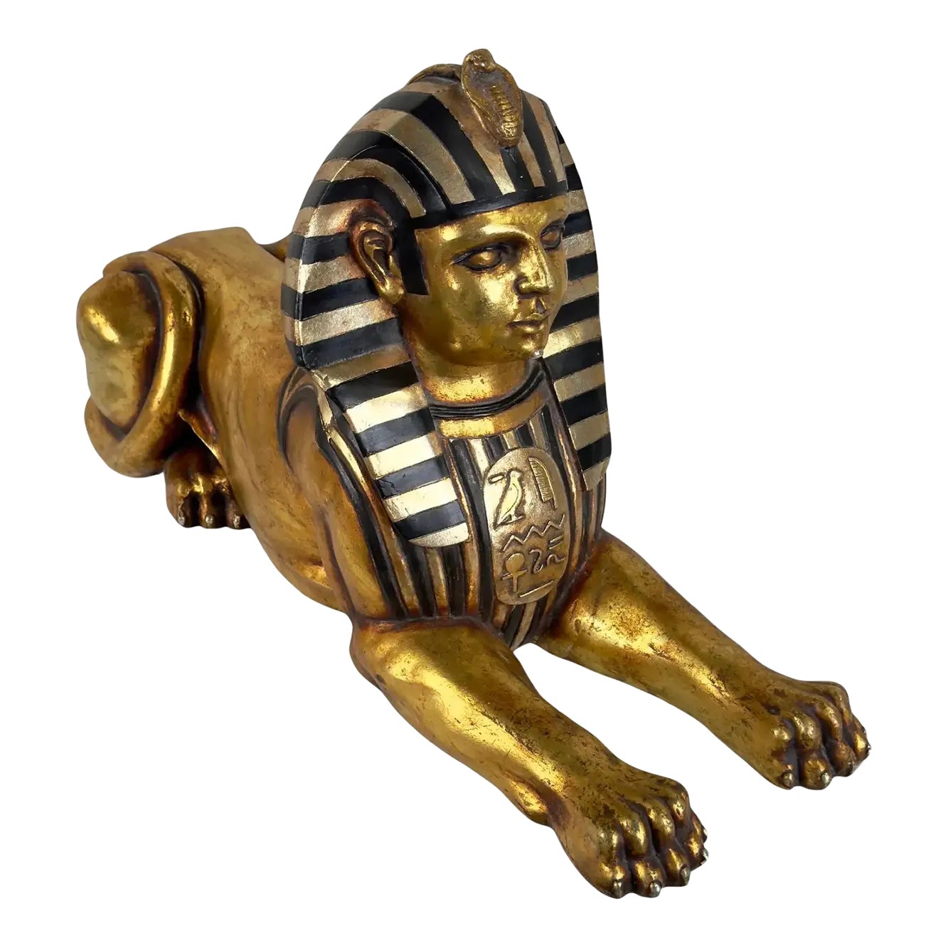 Egyptian Hand Painted Gold Sphinx Statue | Chairish