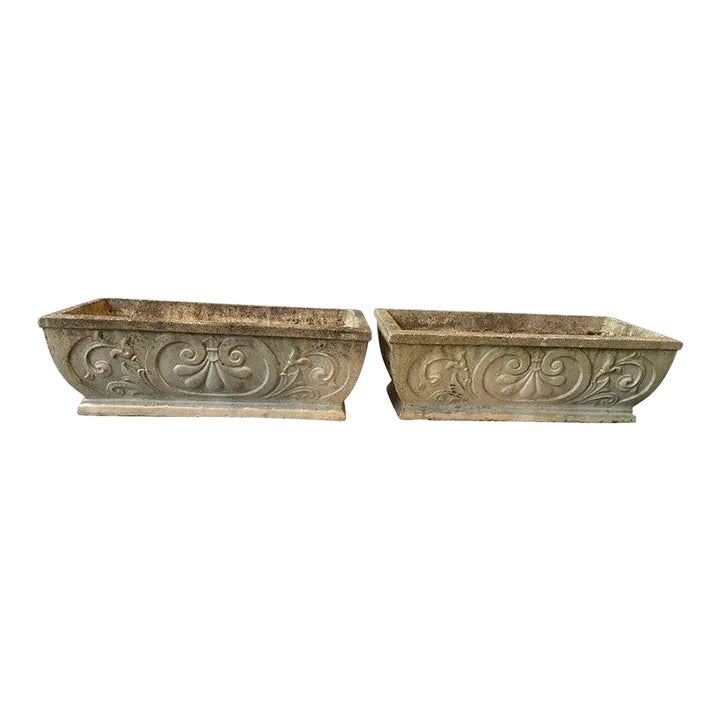 1950s Rectangular Concrete Planters - A Pair | Chairish
