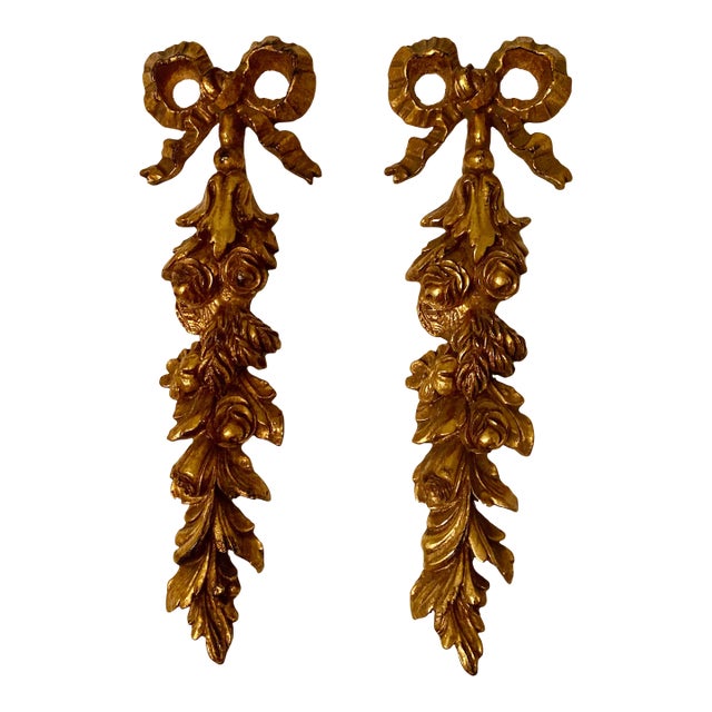Pair of Vintage Gilded Decorative Wall Swags | Chairish