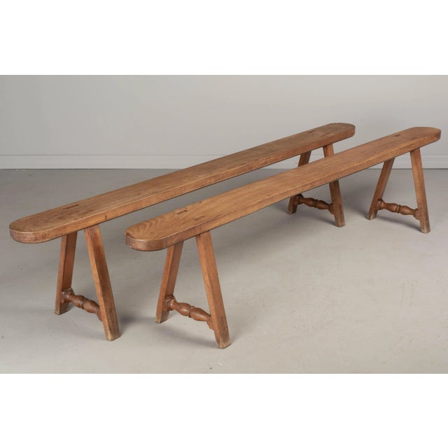 Country French Cherry Wood Farm Table Benches, a Pair | Chairish