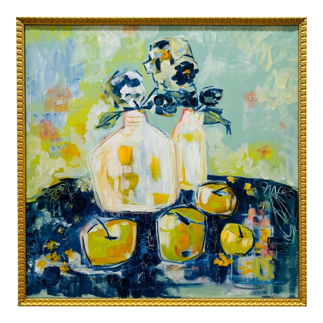 Four Apples Cubism Mixed-Media Painting | Chairish