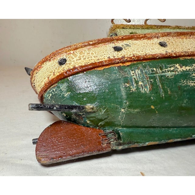 Rare Antique Handmade Carved Wood Folk Art Boat Model Tug Boat Ship ...