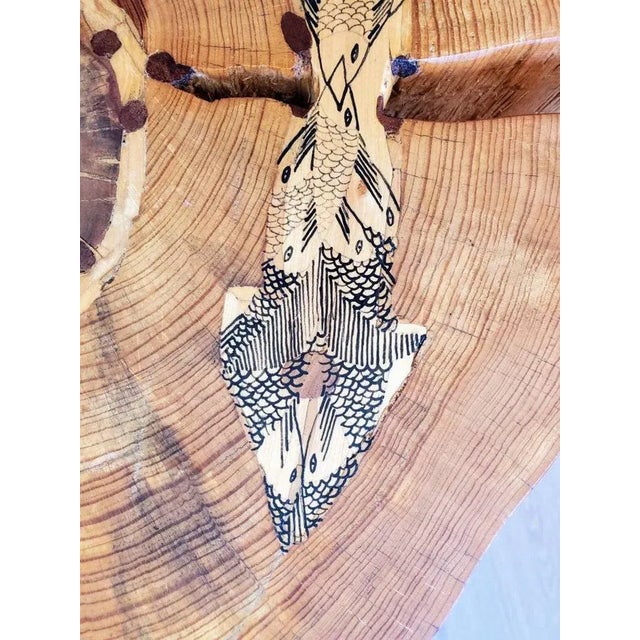 Natural Live Edge Tree Slice Inlaid Side Table With Root Base - Signed ...