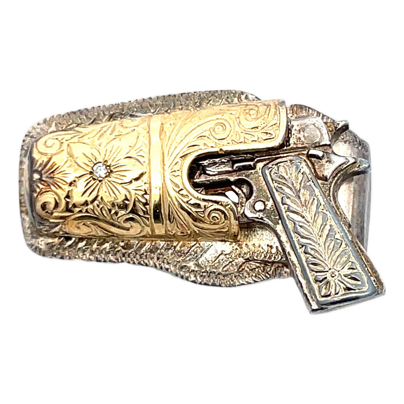Mid 20th Century Solid Yellow Gold & Sterling Silver Gun and Holster ...