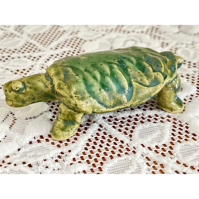 Vintage 1900s Green Handmade Ceramic One Eyed Turtle | Chairish