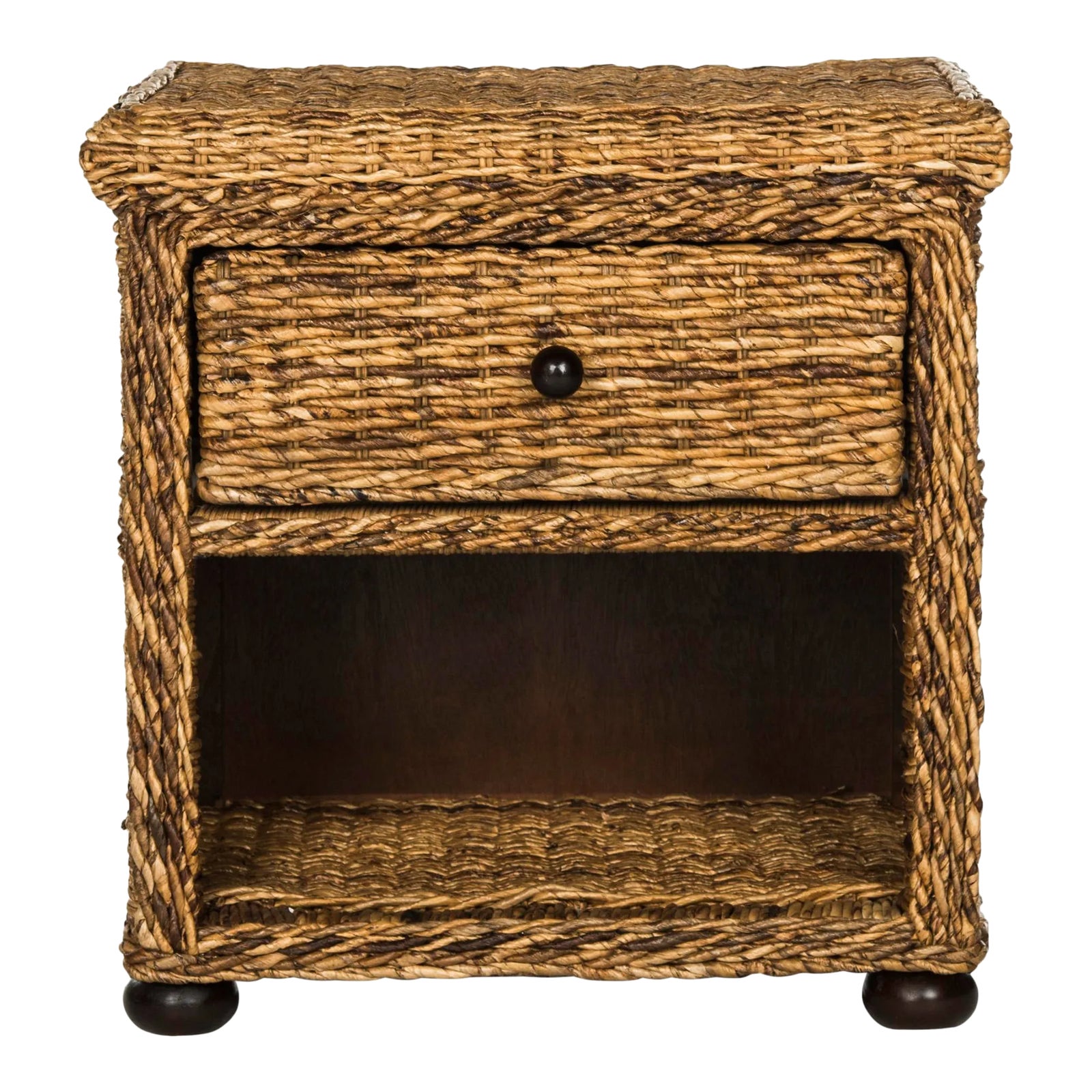 Natural Brown Wicker Nightstand With Drawer And 8"H Storage in Natural ...