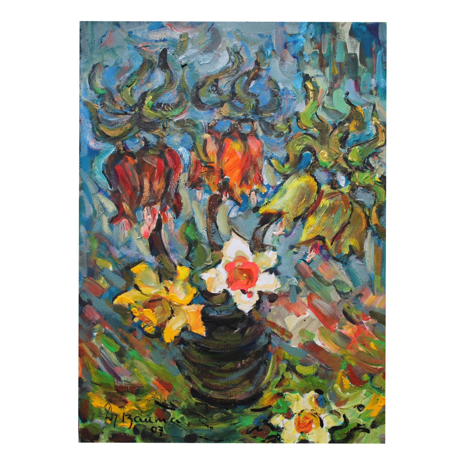 Dzidra Bauma, Tulips and Daffodils, 2007, Mixed Media on Paper | Chairish