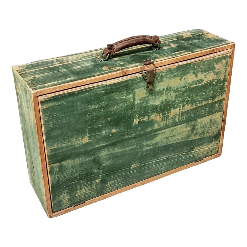 Vintage Green Wooden Trunk, 1950s | Chairish
