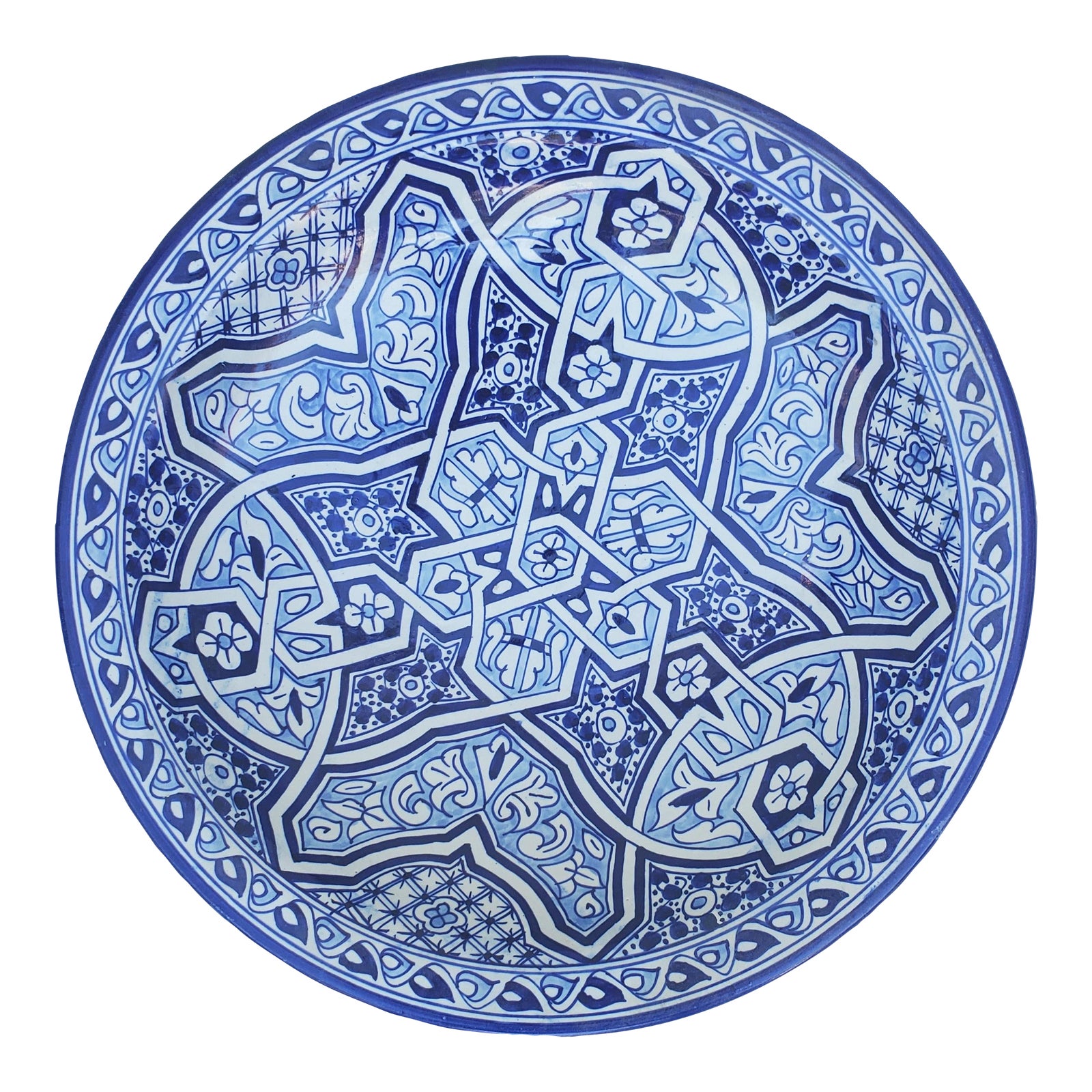 Moroccan Hand Painted Pottery Plate, Blue and White Lhlm 30-3 | Chairish