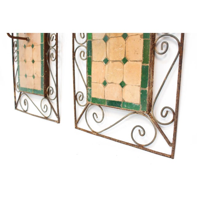 Terracotta Tile Wall Sconce With Candle Cup Green Accents | Chairish
